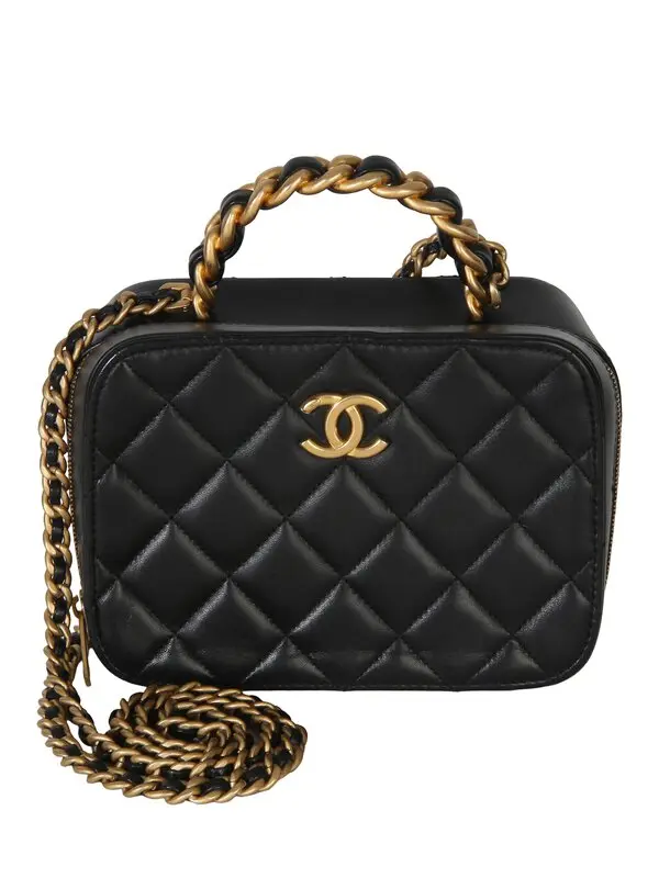 Chanel Quilted Lambskin Vanity Case With Chain Strap - Black