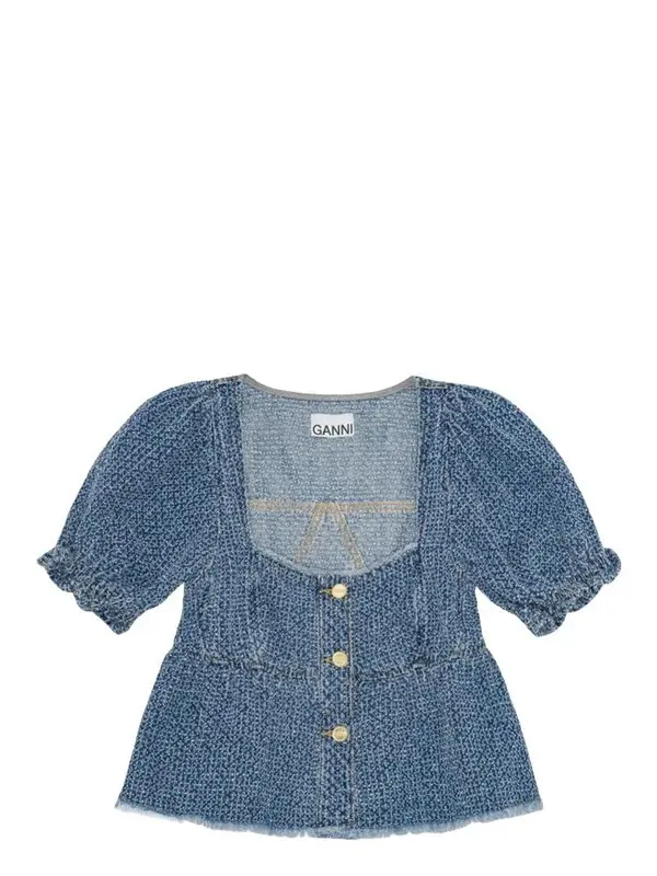 GANNI Textured Denim Top - Light Blue