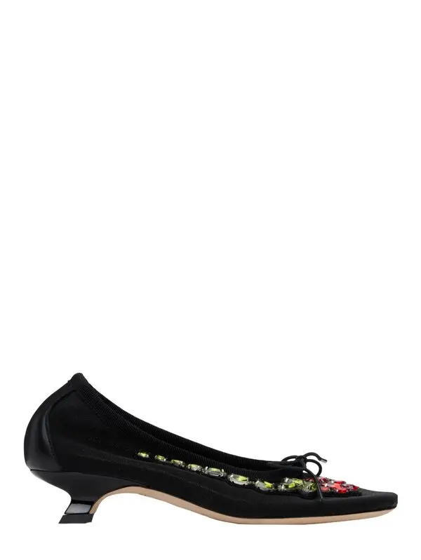 Simone Rocha Embellished Flower Mesh Ballerina Pumps - Black/red