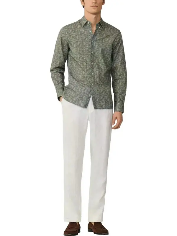 HACKETT LONDON Tiger-print Kent-collar Shirt - Green