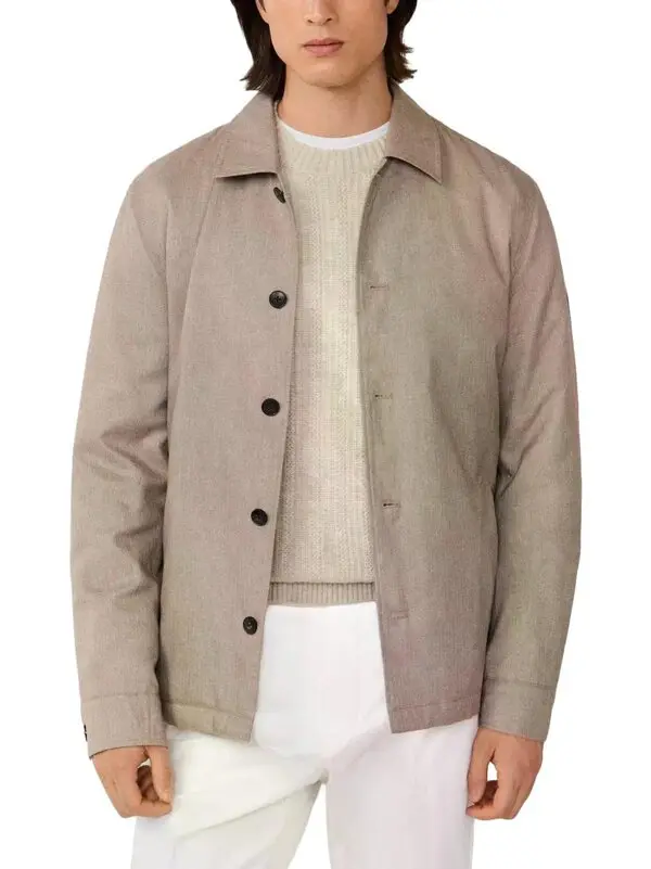 HACKETT  Herringbone-pattern Padded Overshirt - Neutrals