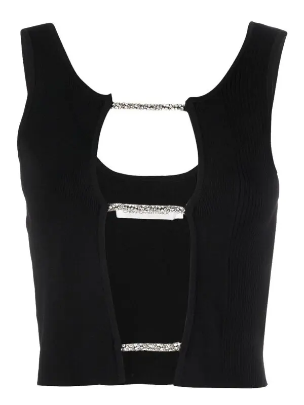 Christopher Esber Sleeveless Ribbed Cropped Vest With Cutout And Embellishments - Black