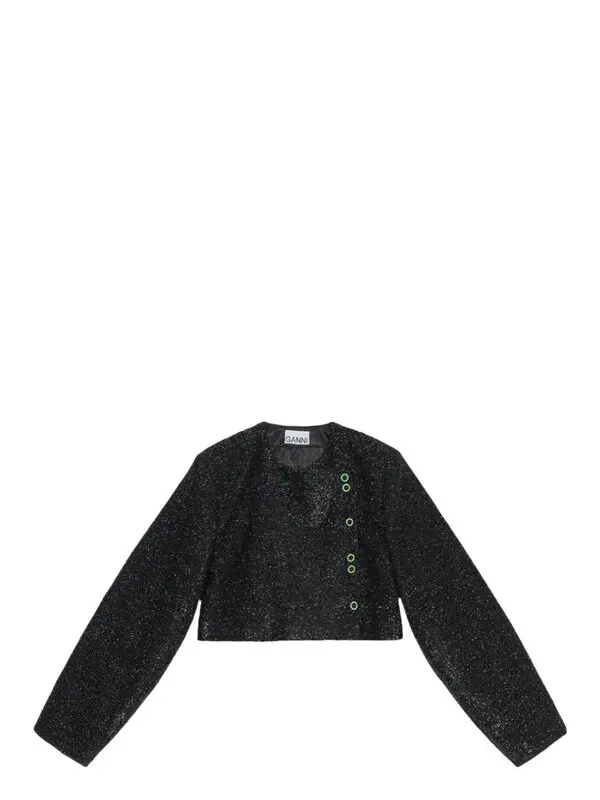 GANNI Cropped Jacket With Snap Closures - Black