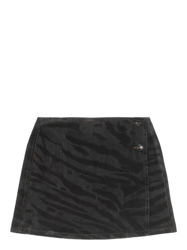 GANNI Zebra Printed Denim Mini Skirt - Black