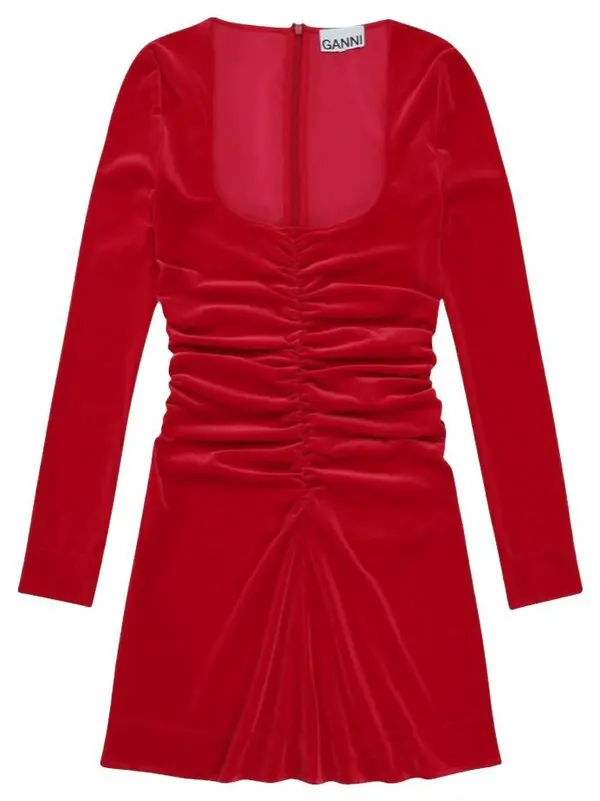 GANNI Velvet Jersey Mini Dress - Red