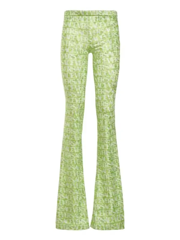 Versace Logo Jacquard Flared Trousers - Green