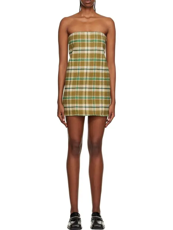 We11Done Plaid Tube Dress - Brown