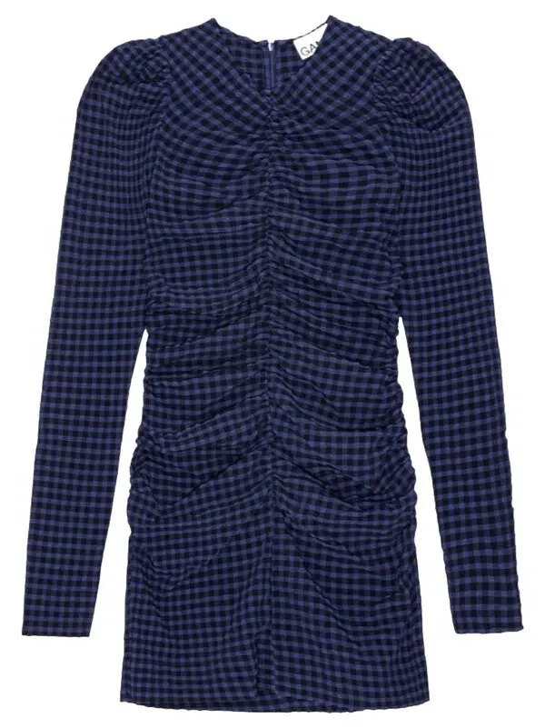 GANNI Gingham Seersucker Mini Dress - Blue