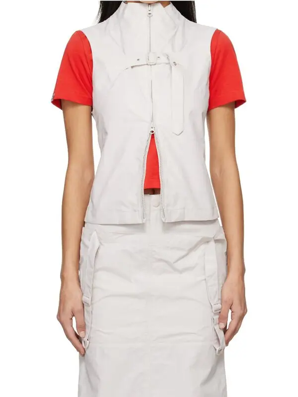 OPEN YY Stand Collar Vest With Buckle Straps - Grey