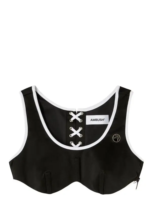 AMBUSH Lace-up Cropped Top - Black/white