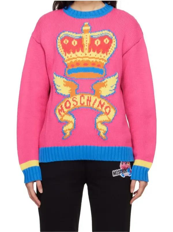 Moschino Long Sleeve Crew Neck Sweater With Graphic Detail - Pink