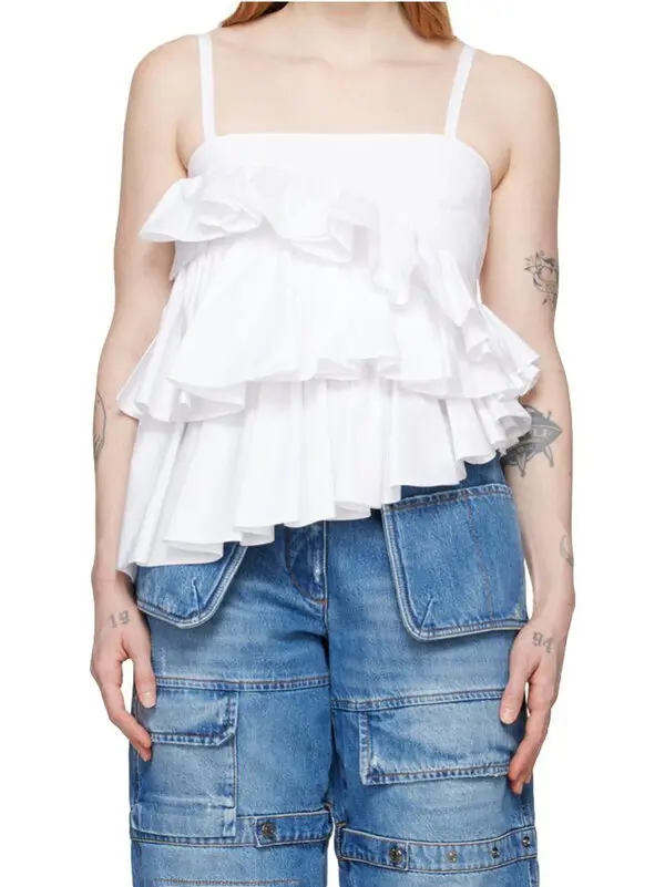 MSGM Sleeveless Ruffled Halter Top - White