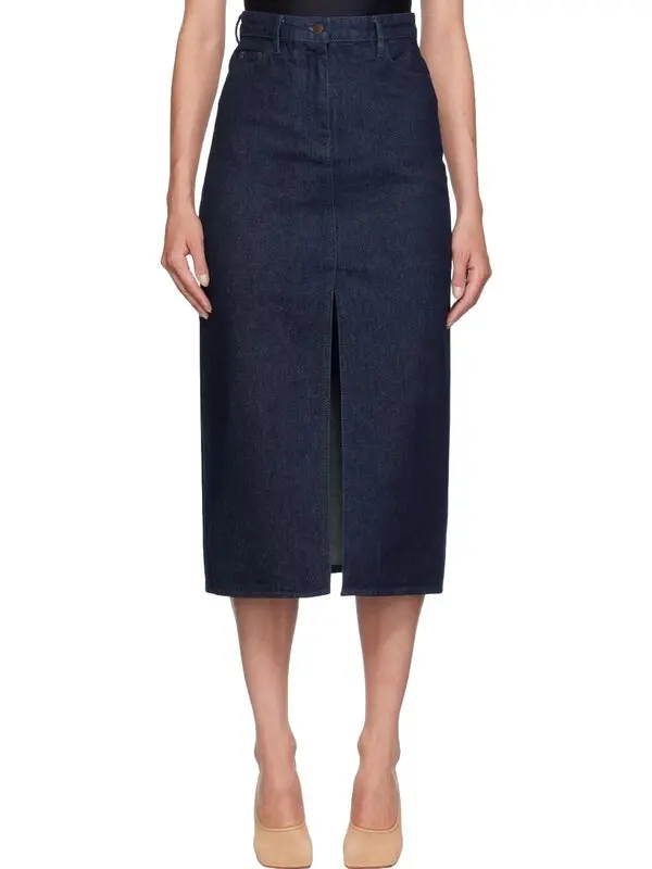 16Arlington Denim Midi Skirt With Front Slit - Black
