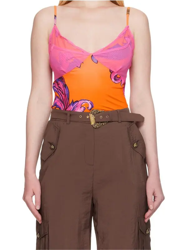 Versace Sleeveless Camisole With Sweetheart Neckline And Layered Mesh Panels - Red