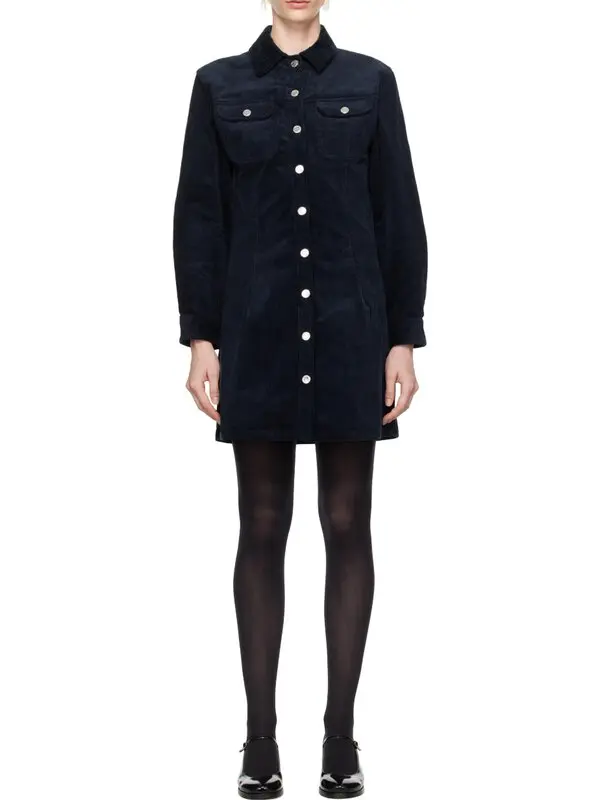 A.p.c. Long-sleeved Corduroy Shirt Dress - Navy Blue