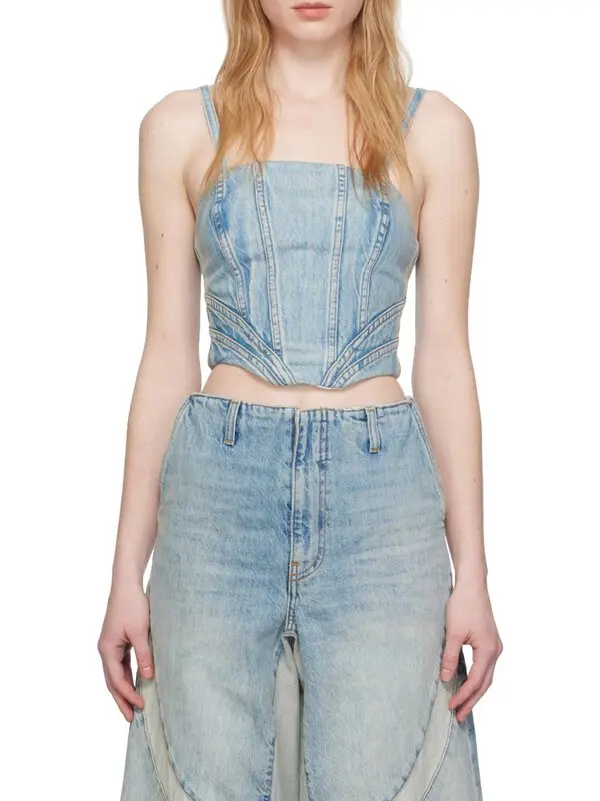 Amiri Denim Bustier Top With Ruffled Detail - True Blue