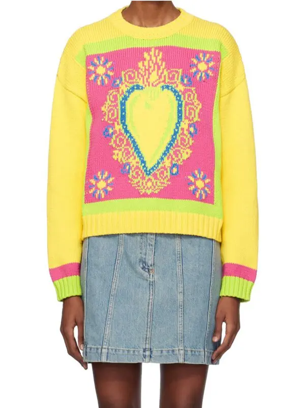 Moschino Long-sleeve Sweater With Graphic Intarsia - Yellow