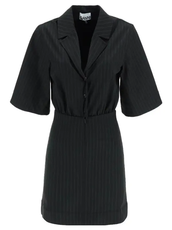GANNI Striped Mini Shirt Dress - Black