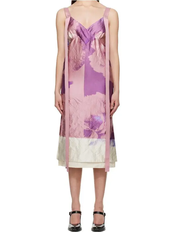 Erdem V-neck Floral Graphic Print Tiered Hem Midi Dress - Carnationcyanotype