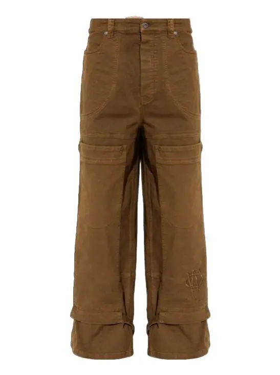 Off-White Embroidered Logo Straight Leg Trousers - Brown