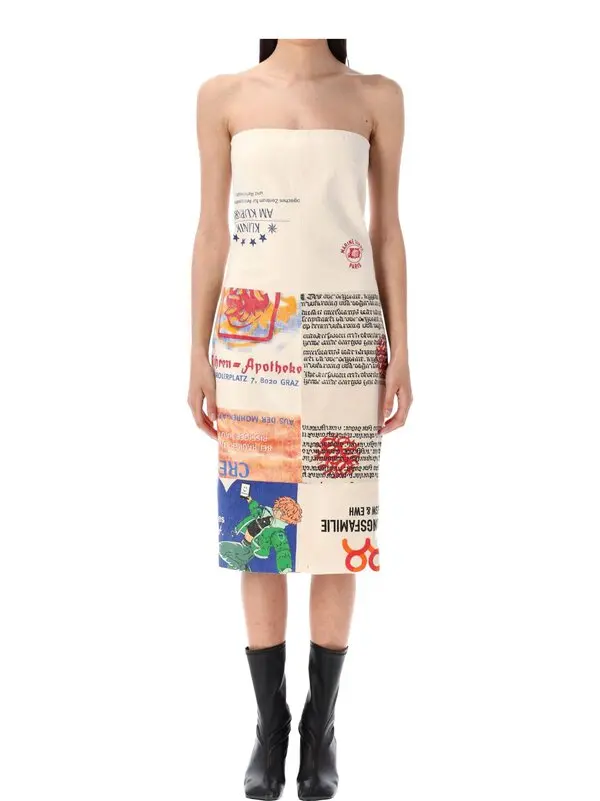 MARINE SERRE Graphic Printed Bustier Midi Dress - Nude