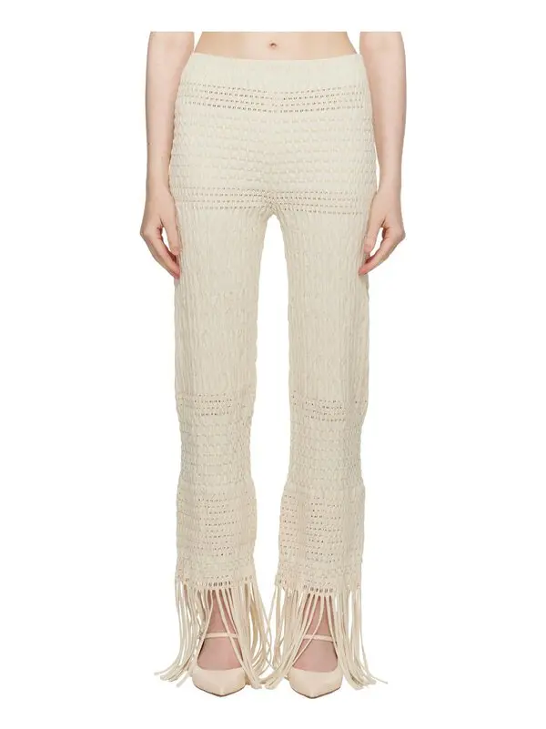 Nanushka Textured Trousers With Fringed Cuffs - Nude