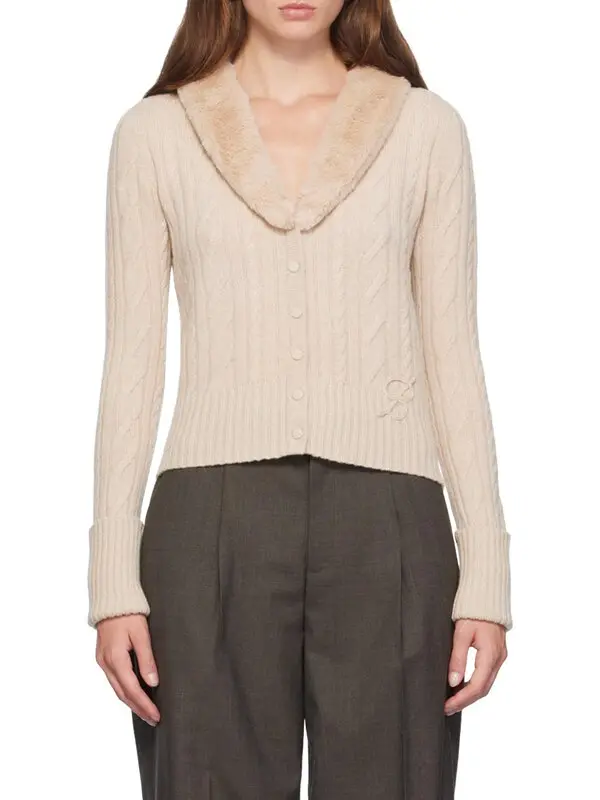 Blumarine Long-sleeved Cardigan With Fur Trim - Nude