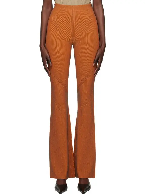 DION LEE Ribbed Knit Flared Pants - Brown