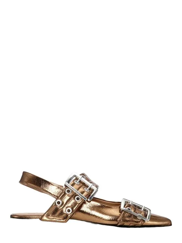 GANNI Metallic Ballerinas With Buckle And Eyelet Details - Bronze Brown