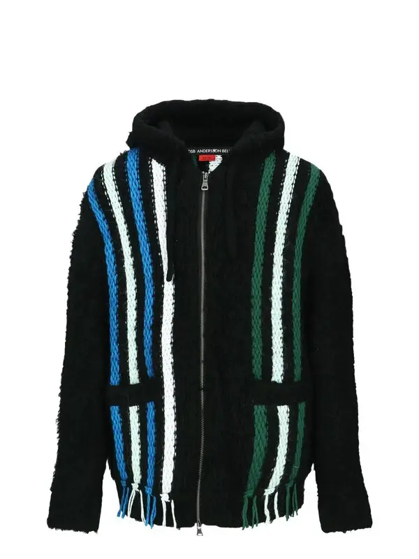 Andersson Bell Striped Knit Zip-up Hoodie - Black