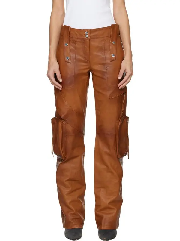 Blumarine Wide Leg Snap Belt Loop Pants - Brown