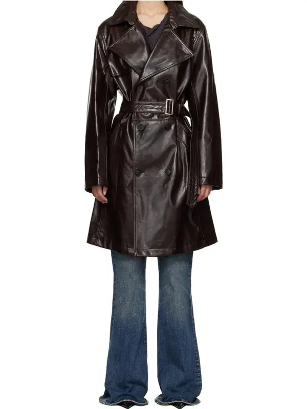 MAISON MARGIELA Faux Leather Trench Coat - Black