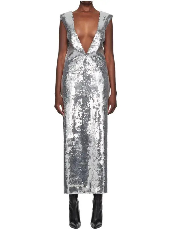 16Arlington Ares Sequined Midi Dress - Silver