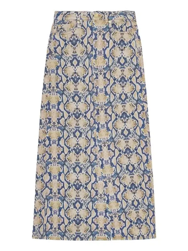 GANNI Snake-print Denim Midi Skirt - Nude