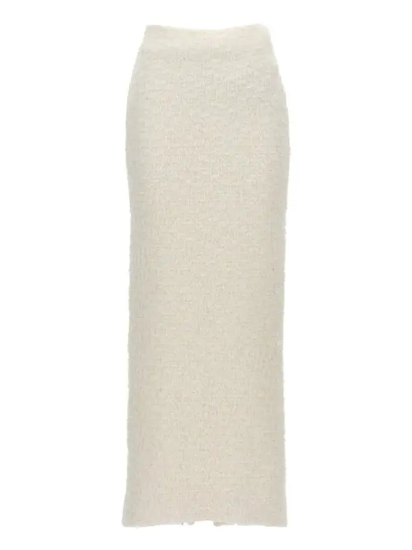 Balenciaga Tweed Maxi Skirt With Slit - White