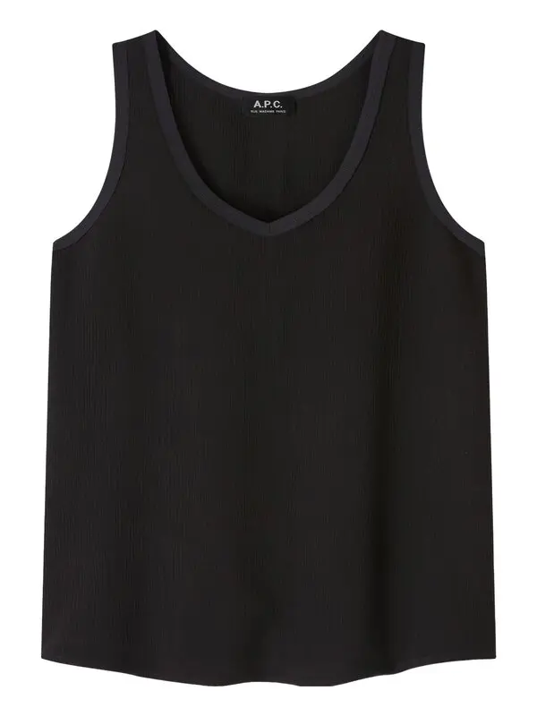 A.p.c. Sleeveless V-neck Top With Contrasting Trim - Black