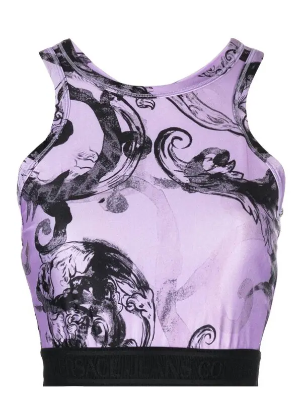 Versace Magazine-printed Sleeveless Cropped Top - Purple