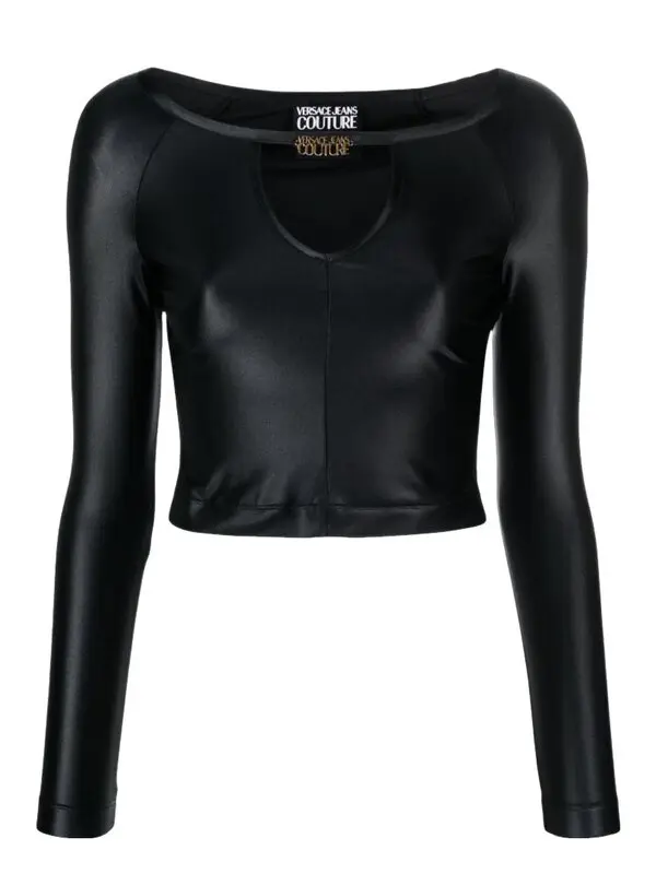 Versace Cut-out Detailed Jersey Cropped Top - Black
