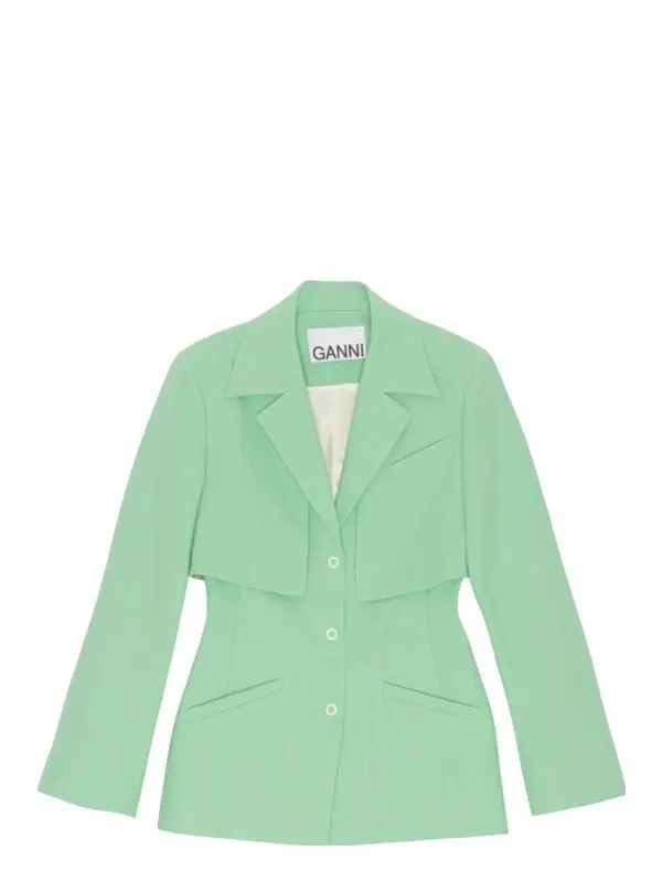 GANNI Single-breasted Tailored Blazer With Logo Details - Green
