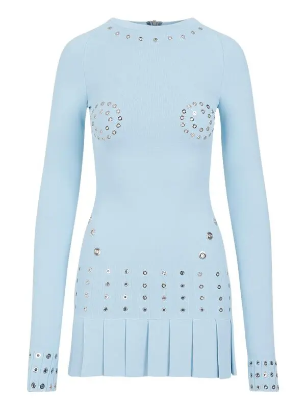 Off-White Eyelet Embellished Fitted Minidress - Blue