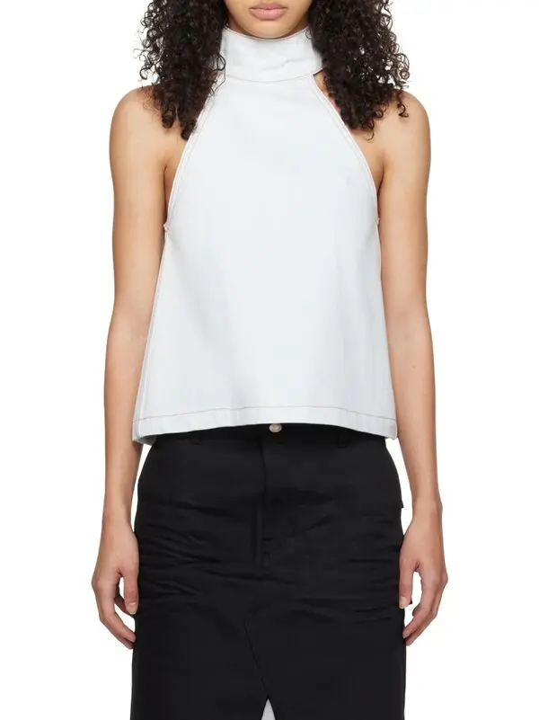 We11Done Sleeveless High Neck Vest With Contrast Stitching - White
