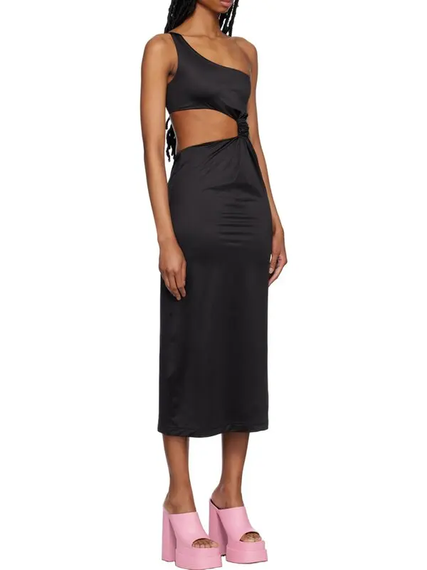 Versace One-shoulder Cut-out Midi Dress With Logo Detail - Black