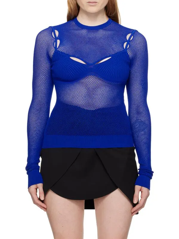 Off-White Mesh-insert Knit Top - Blue