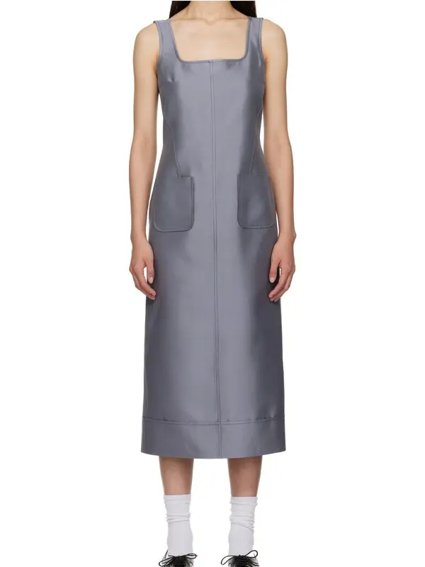 Thom Browne Sleeveless Square Neck Patch Pocket Dress - Medium Gray