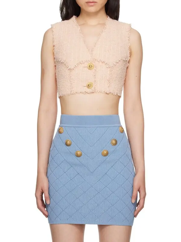 Balmain V-neck Button Detailed Cropped Vest - Pink
