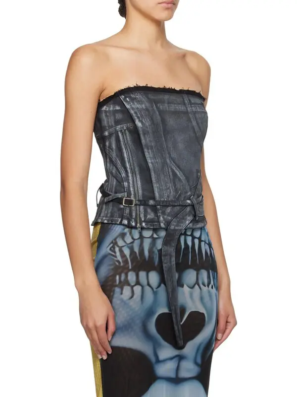 Ottolinger Strapless Graphic Print Denim Top - Multicolor