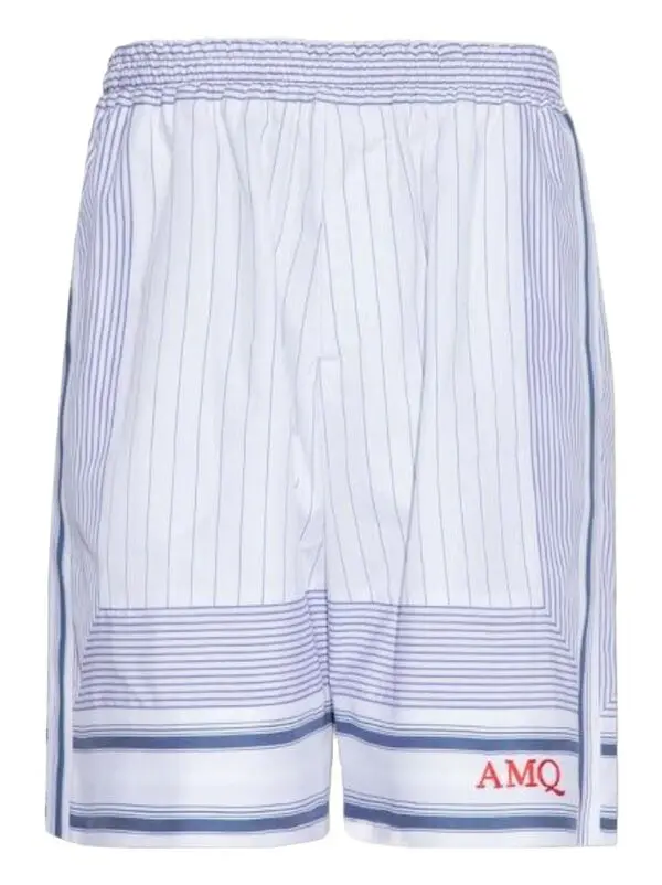 Alexander McQueen Logo Embroidered Striped Shorts - Blue