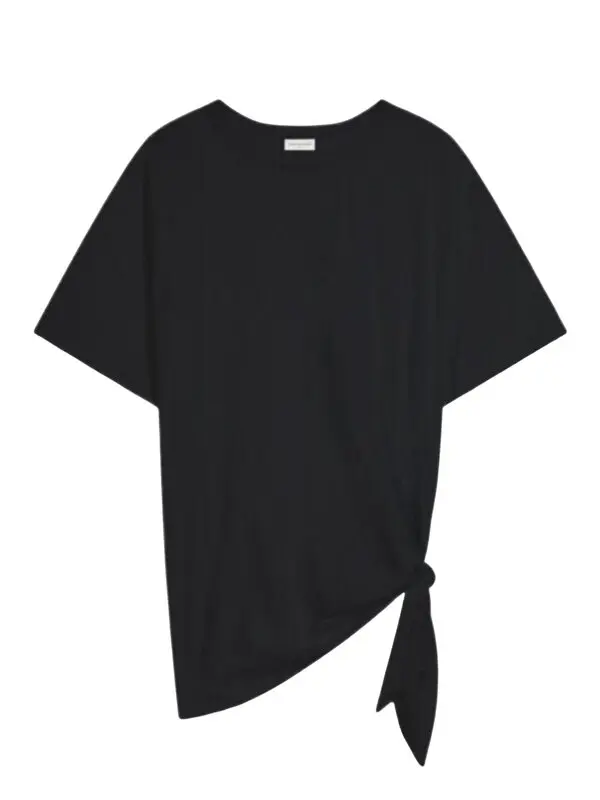 Dries Van Noten Round Neck T-shirt With Draped Bow Detail - Black