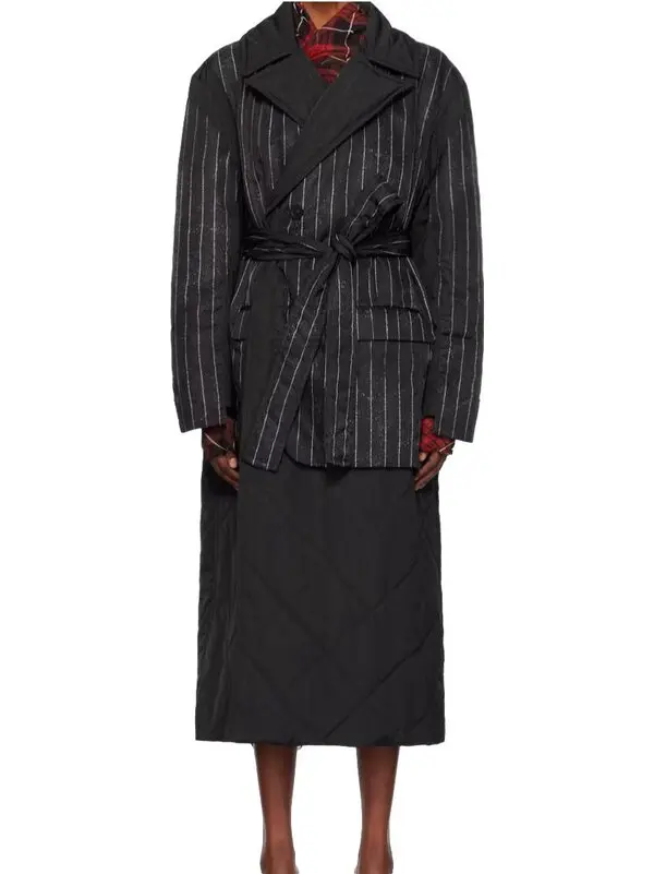 JEAN PAUL GAULTIER Pinstripe Layered Twill Coat - Black