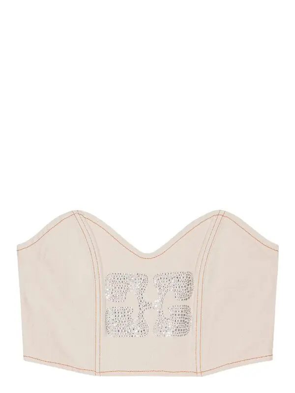 GANNI Sparkle Denim Bustier Top - White